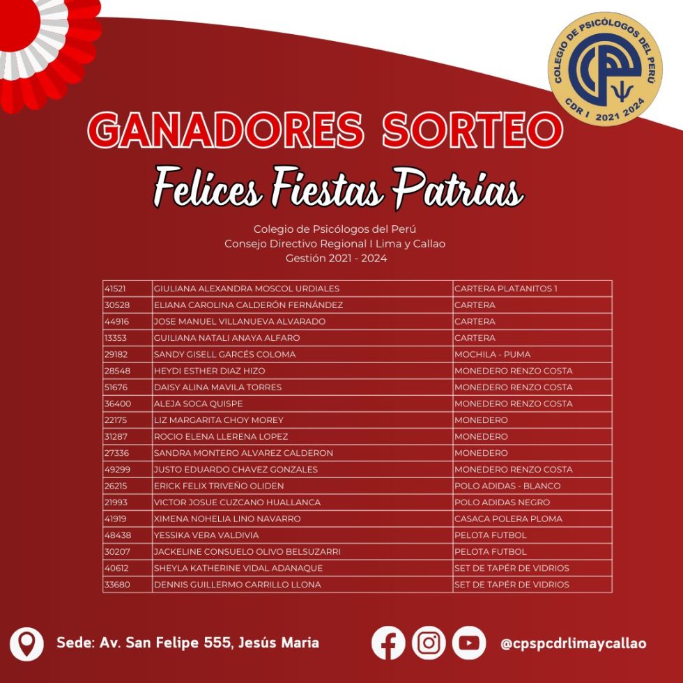 BINGO POR FIESTAS PATRIAS - Colegio de Psicólogos de Lima y Callao